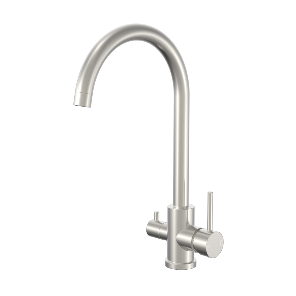 3 Way Sink Mixer - Brushed Nickel Gooseneck - Filterific