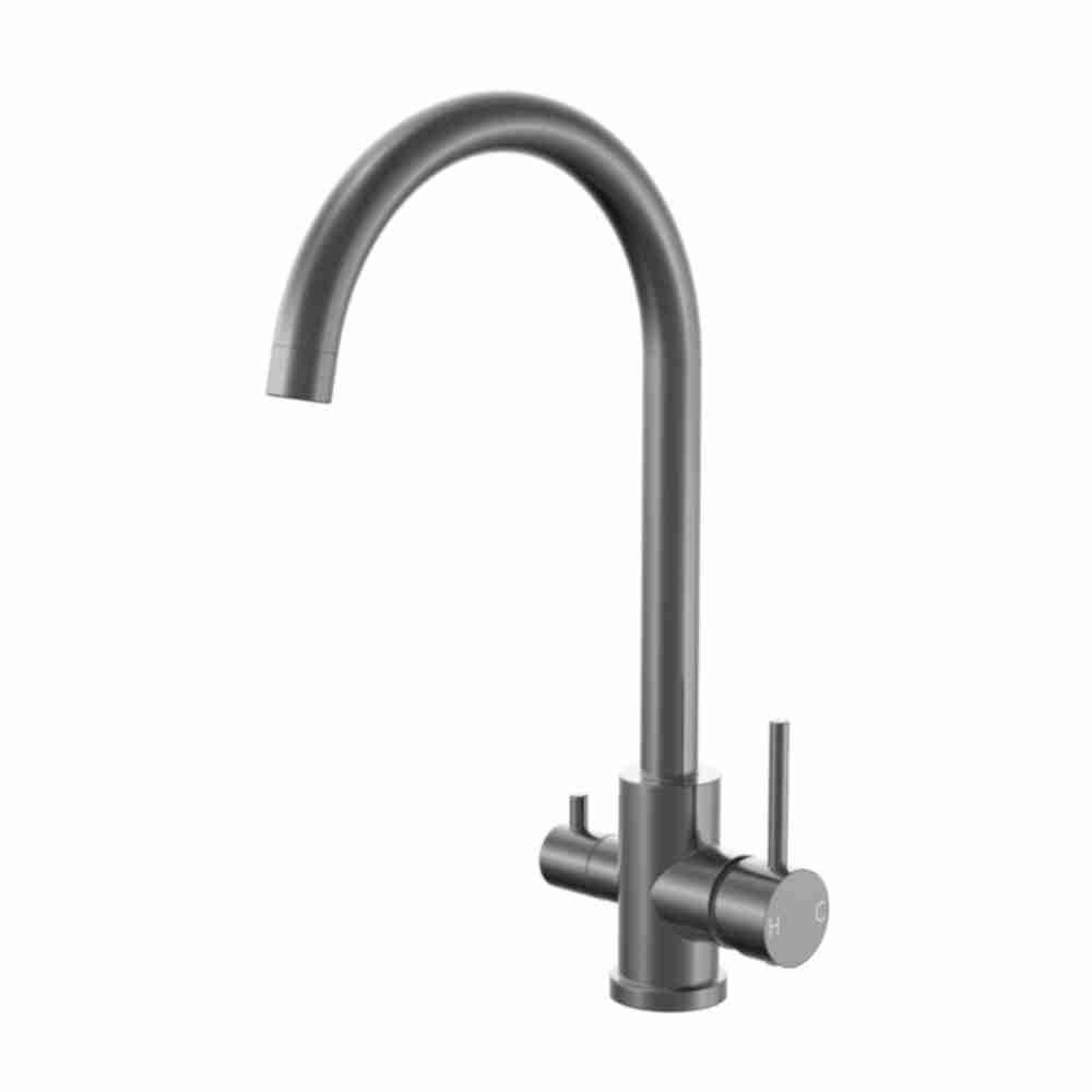 3 Way Sink Mixer - Gunmetal Grey Gooseneck - Filterific