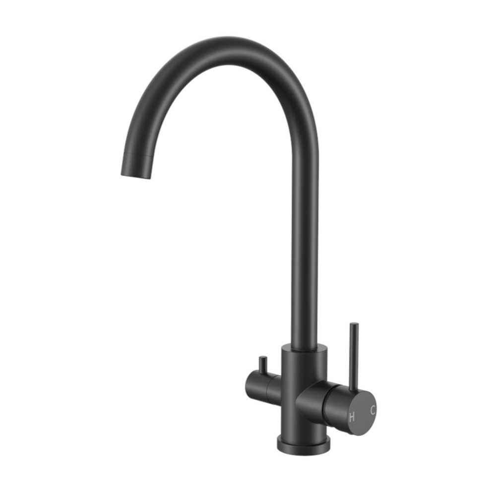 3 Way Sink Mixer - Matte Black Gooseneck - Filterific
